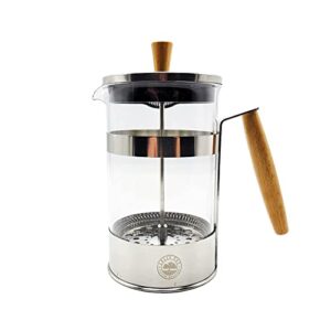 French Press Coffee Maker 27oz Stainless Steel Coffee Press High Level Filter Borosilicate Glass Heat Resistant Insulated Pot with Wooden Handle. Brew Coffee and Tea BPA Free