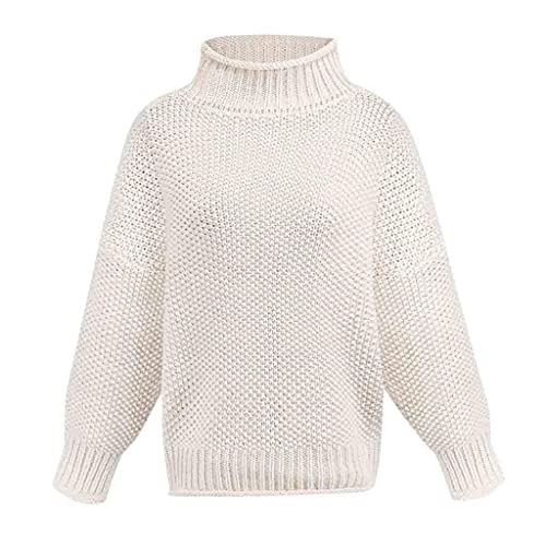 cooki Sweaters for Women, Womens Long Sleeve Turtleneck Oversized Knitted Sweaters Casual Outerwear Sweatshirt Tops Pullover Beige