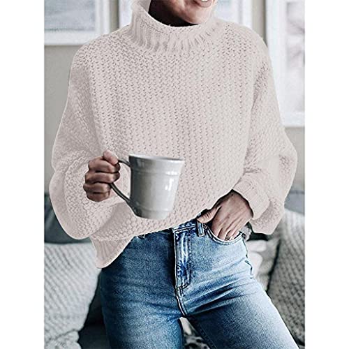 cooki Sweaters for Women, Womens Long Sleeve Turtleneck Oversized Knitted Sweaters Casual Outerwear Sweatshirt Tops Pullover Beige