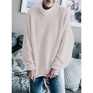 cooki Sweaters for Women, Womens Long Sleeve Turtleneck Oversized Knitted Sweaters Casual Outerwear Sweatshirt Tops Pullover Beige