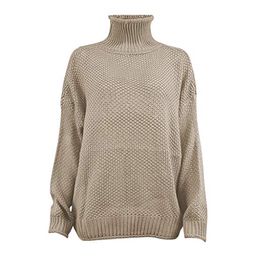 cooki Sweaters for Women, Womens Long Sleeve Turtleneck Oversized Solid Knitted Sweaters Pullover Outerwear Sweatshirt Tops Beige