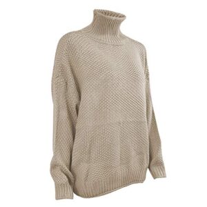 cooki Sweaters for Women, Womens Long Sleeve Turtleneck Oversized Solid Knitted Sweaters Pullover Outerwear Sweatshirt Tops Beige