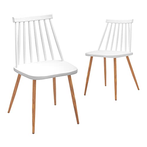 CangLong Spindle Plastic Seat and Back with Metal Leg Side Dining Chair (Set of 2), White