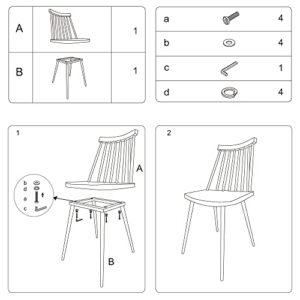 CangLong Spindle Plastic Seat and Back with Metal Leg Side Dining Chair (Set of 2), White