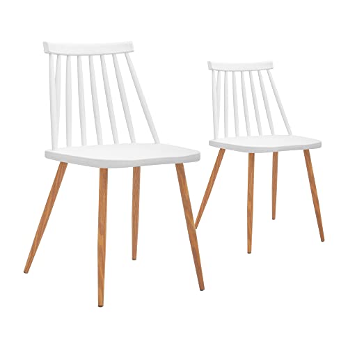 CangLong Spindle Plastic Seat and Back with Metal Leg Side Dining Chair (Set of 2), White