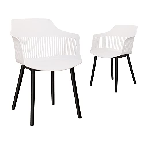 CangLong Set of 2, Modern, Hollow Back Plastic Arm Chair for Kitchen, Dining, Living Room, White 1