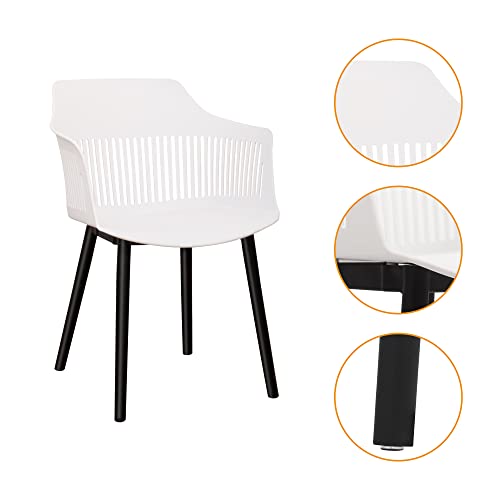 CangLong Set of 2, Modern, Hollow Back Plastic Arm Chair for Kitchen, Dining, Living Room, White 1