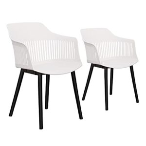 CangLong Set of 2, Modern, Hollow Back Plastic Arm Chair for Kitchen, Dining, Living Room, White 1