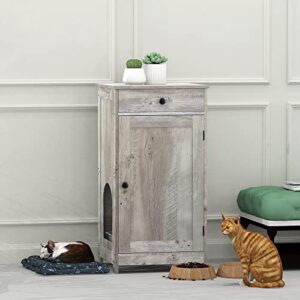 GiftGo Contemporary Home Hidden Cat Litter Box Enclosure Wooden Cabinet Furniture Cat Washroom Nightstand Storage Drawer, Inner Shelf, Arched Doorways (Greige)