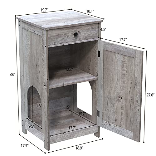 GiftGo Contemporary Home Hidden Cat Litter Box Enclosure Wooden Cabinet Furniture Cat Washroom Nightstand Storage Drawer, Inner Shelf, Arched Doorways (Greige)