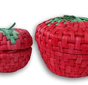 Strawberry Nesting Baskets - Red Soft Woven Berry Baskets with Lids - Set of 2, Red, Medium