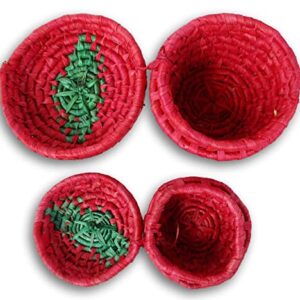 Strawberry Nesting Baskets - Red Soft Woven Berry Baskets with Lids - Set of 2, Red, Medium