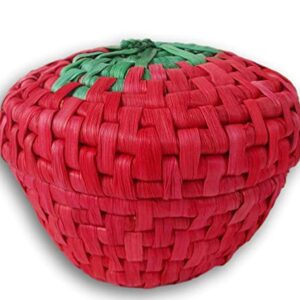 Strawberry Nesting Baskets - Red Soft Woven Berry Baskets with Lids - Set of 2, Red, Medium