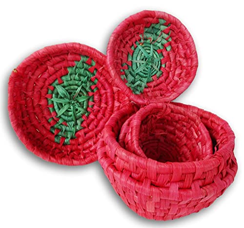 Strawberry Nesting Baskets - Red Soft Woven Berry Baskets with Lids - Set of 2, Red, Medium