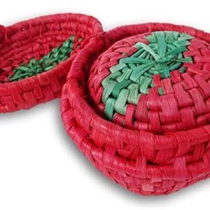 Strawberry Nesting Baskets - Red Soft Woven Berry Baskets with Lids - Set of 2, Red, Medium