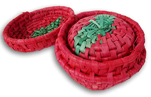 Strawberry Nesting Baskets - Red Soft Woven Berry Baskets with Lids - Set of 2, Red, Medium