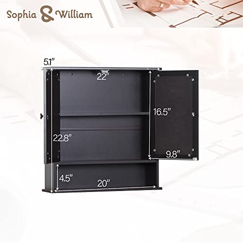 Sophia & William Mirrored Medicine Cabinet, Bathroom Wall Mounted Storage Cabinet with Double Mirror Doors and Adjustable Shelf, Coffee