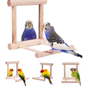 HAPPTYTOY 2Pcs Bird Mirror Fun Play Toy for Budgies Small Parrot Parakeets Love Birds Cage Swing Wooden Toy for Birds (2Pcs)