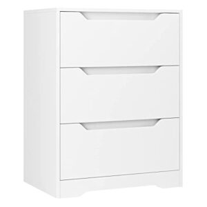 hostack modern 3 drawer dresser, wood chest of drawers with storage, tall nightstand with cut-out handles, side end table, accent storage cabinet for living room, bedroom, white