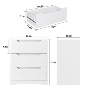 HOSTACK Modern 3 Drawer Dresser, Wood Chest of Drawers with Storage, Tall Nightstand with Cut-Out Handles, Side End Table, Accent Storage Cabinet for Living Room, Bedroom, White