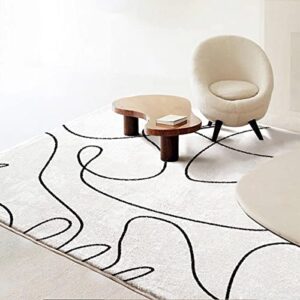 White Rugs for Living Room White Black Line 6x9 Rugs Neutral Style Lines 6x9 Abstract Carpet, 6x9 Area Rug