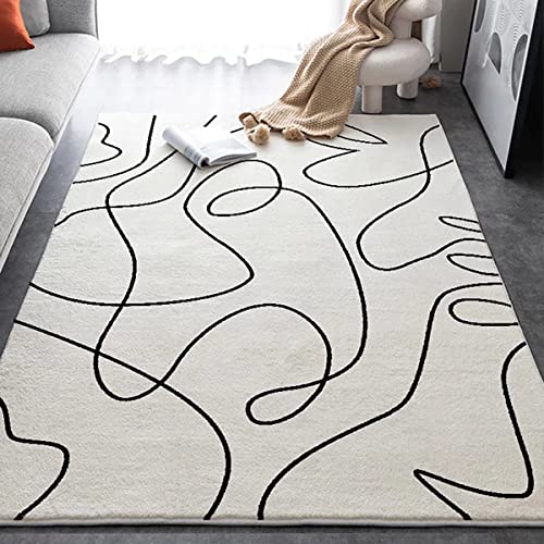 White Rugs for Living Room White Black Line 6x9 Rugs Neutral Style Lines 6x9 Abstract Carpet, 6x9 Area Rug