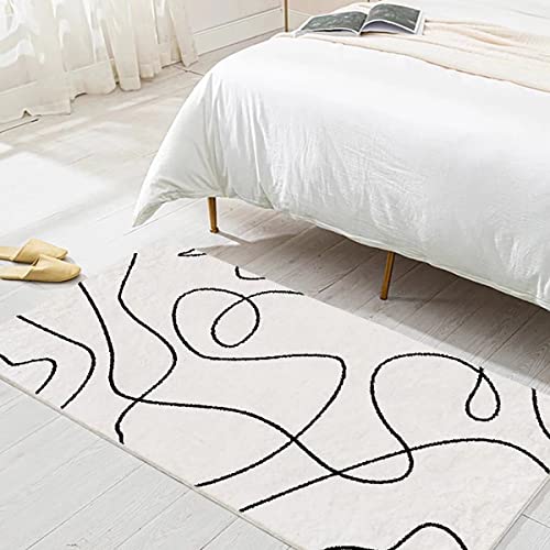 White Rugs for Living Room White Black Line 6x9 Rugs Neutral Style Lines 6x9 Abstract Carpet, 6x9 Area Rug