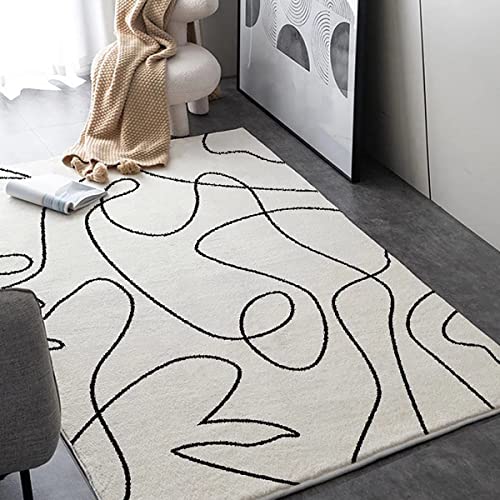 White Rugs for Living Room White Black Line 6x9 Rugs Neutral Style Lines 6x9 Abstract Carpet, 6x9 Area Rug