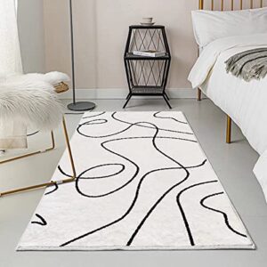 White Rugs for Living Room White Black Line 6x9 Rugs Neutral Style Lines 6x9 Abstract Carpet, 6x9 Area Rug