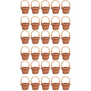 happyyami 20 pcs small flower girl woodchip country basket tiny wicker basket with handle mini woven wooden basket desktop miniature wicker basket (30pcs)