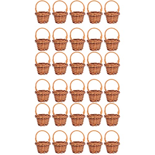 Happyyami 20 Pcs Small Flower Girl Woodchip Country Basket Tiny Wicker Basket With Handle Mini Woven Wooden Basket Desktop Miniature Wicker Basket (30PCS)