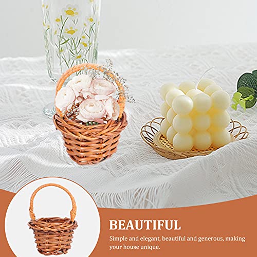 Happyyami 20 Pcs Small Flower Girl Woodchip Country Basket Tiny Wicker Basket With Handle Mini Woven Wooden Basket Desktop Miniature Wicker Basket (30PCS)