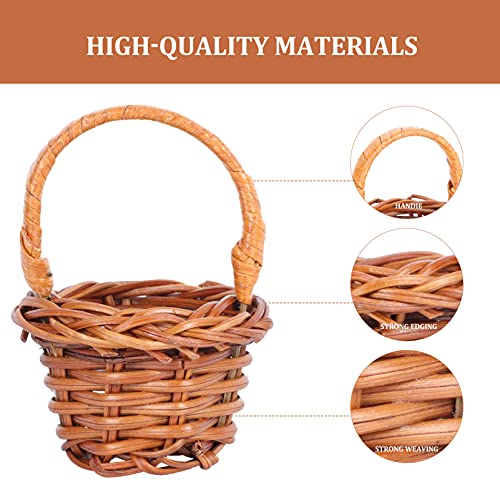 Happyyami 20 Pcs Small Flower Girl Woodchip Country Basket Tiny Wicker Basket With Handle Mini Woven Wooden Basket Desktop Miniature Wicker Basket (30PCS)