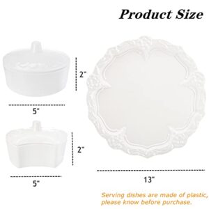 Lyellfe Divided Serving Dishes, Plastic Snack Appetizer Tray with Lid, 13 Inch Dry Fruit Veggie Bowls with 6 Compartments, White Relish Tray for Candy, Chips and Dip, Veggie