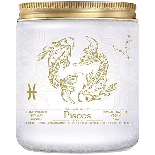 YTENTE Pisces Candles Gift, Zodiac Crystals Candles,Astrology Gift Scented Soy Candles Gifts for Women Mom Sister Girlfriend Birthday Gift