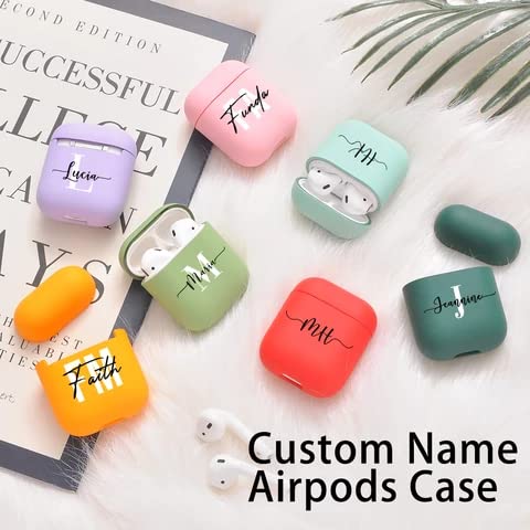 Personalized Custom Name Airpods 2 &1 Charging case Protective Cover Airpod Silicone Leather case Fully Protected, Durable, Anti-Drop Keychain, 9 Colors to Choose (Color Opaque)