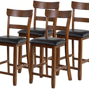 NAFORT Counter Height Bar Stools Set of 4, Farmhouse 25.5” Solid Wood High Dining Chairs with Cushion, Counter Stools with Back for Kitchen Restaurant Bar, Rubberwood Legs & Black PU Leather Cushion