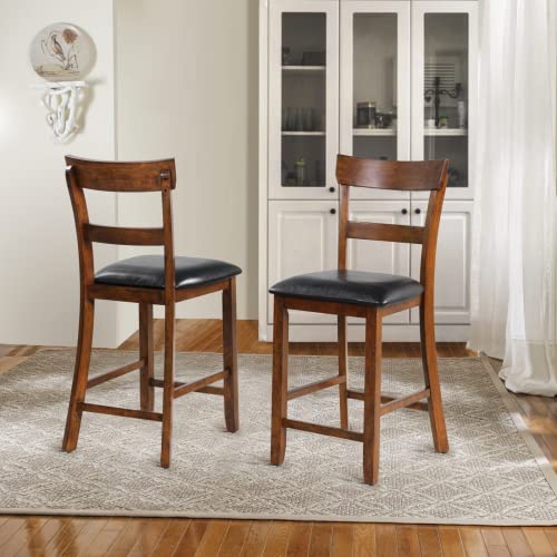 NAFORT Counter Height Bar Stools Set of 4, Farmhouse 25.5” Solid Wood High Dining Chairs with Cushion, Counter Stools with Back for Kitchen Restaurant Bar, Rubberwood Legs & Black PU Leather Cushion