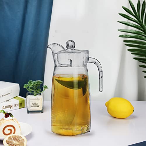 Hacaroa 2 Pack Clear Plastic Pitcher with Lid, 42 Oz Square Water Carafe with Handle, Iced Tea Pitcher Beverage Containers for Juice, Sangria, Lemonade, Heat-resistant, Shatter-proof