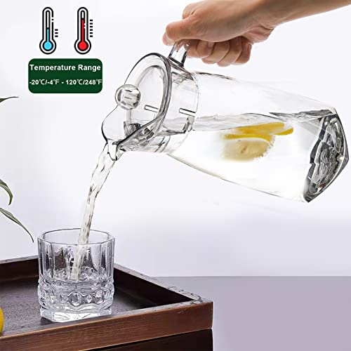 Hacaroa 2 Pack Clear Plastic Pitcher with Lid, 42 Oz Square Water Carafe with Handle, Iced Tea Pitcher Beverage Containers for Juice, Sangria, Lemonade, Heat-resistant, Shatter-proof