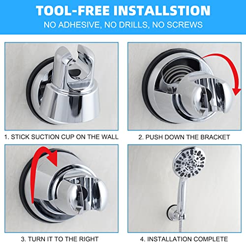 Vacuum Suction Cup Shower Head Holder, Suction Handheld Shower Holder Bracket, Removable Wall Mount Holder with Vacuum Suction Cup for Bathroom, Chrome