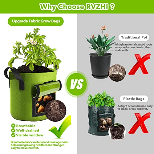 RVZHI 5 Packs 10 Gallon Potato Growing Bags, 400G Heavy Duty Fabric Potato Grow Bags with Flap, Garden Plant Grow Bags for Growing Tomato,Vegetable and Fruits with 10Pcs Plant Labels