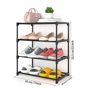 LODFHLL 4-Tier Small Shoe Rack，Narrow Shoe Rack Storage Stackable Sturdy Metal Standing Shoe Shelf Organizer for Closet,Entryway,Hallway