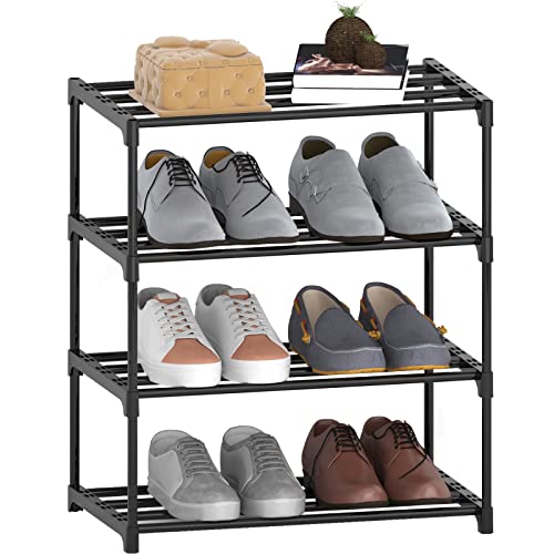 LODFHLL 4-Tier Small Shoe Rack，Narrow Shoe Rack Storage Stackable Sturdy Metal Standing Shoe Shelf Organizer for Closet,Entryway,Hallway