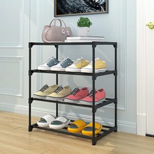 LODFHLL 4-Tier Small Shoe Rack，Narrow Shoe Rack Storage Stackable Sturdy Metal Standing Shoe Shelf Organizer for Closet,Entryway,Hallway