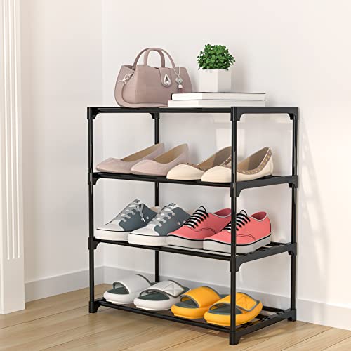 LODFHLL 4-Tier Small Shoe Rack，Narrow Shoe Rack Storage Stackable Sturdy Metal Standing Shoe Shelf Organizer for Closet,Entryway,Hallway