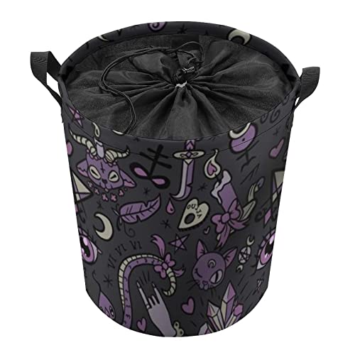 Nudquio Purple Black Goth Spooky Printed Foldable Laundry Basket Hamper Storage Organizer With Lid For Clothes Toy Collection, One size (Nudquio225yui09a)