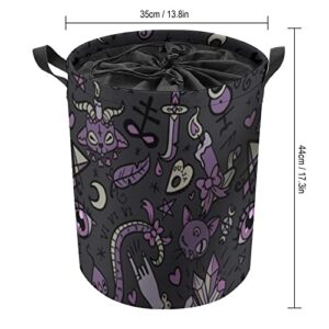 Nudquio Purple Black Goth Spooky Printed Foldable Laundry Basket Hamper Storage Organizer With Lid For Clothes Toy Collection, One size (Nudquio225yui09a)