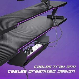 CubiCubi 51 Inch Gaming Corner Desk with LED Strip and Large Monitor Stand, Ergonomic Gaming Table, Gamer Desk, L Shape, PC Corner Table, Computer Desk with Hook for Headphone