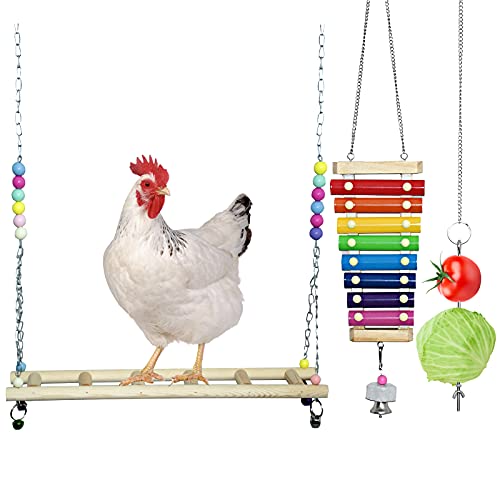 WDSHCR Chicken Toys Chicken Xylophone Toys for Hens, Chicken Swing Ladder Toys and Vegetable Hanging Feeder for Chicken Coop 3 Packs (A)